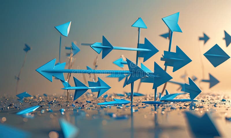 A Blue Paper Arrow Pointing To the Right is Surrounded by Other Blue ...