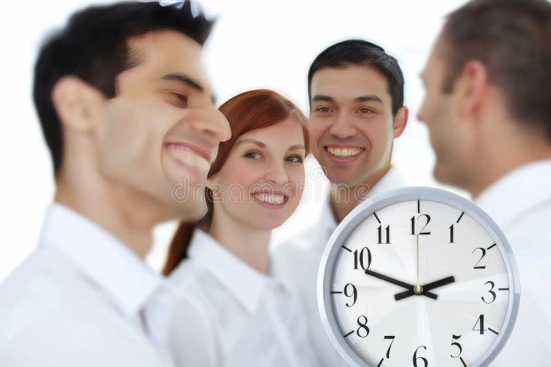 Group of Businesspeople with a Clock, Representing Time Management and ...