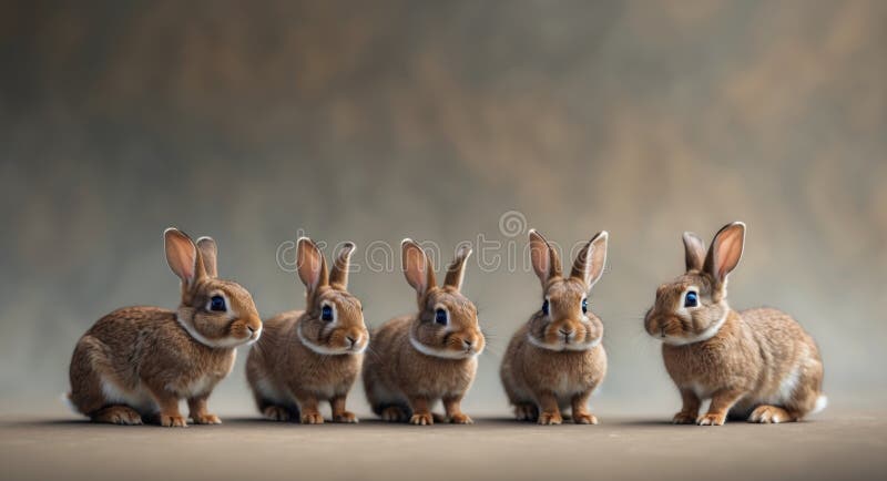A Group of Small Brown Rabbits with Blue Eyes. Stock Photo - Image of ...