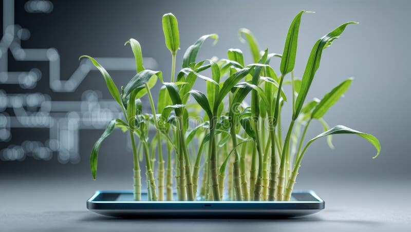 Growing Corn Sprouts with Digital Technology Concept Stock Image ...