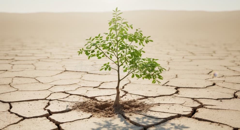 Growing Sapling in Dry Landscape Visualization Stock Image - Image of ...