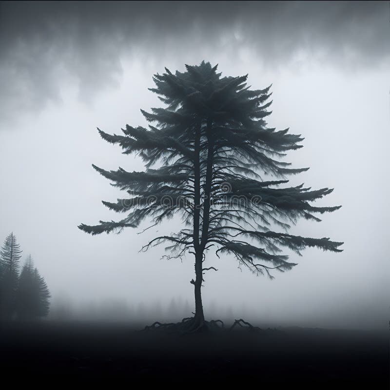 AI Generated Growing Tree in Dark Forest Stock Illustration ...