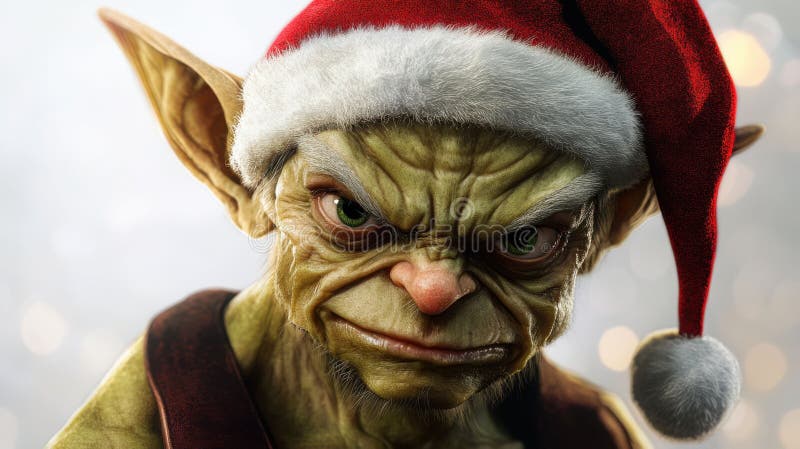 Grumpy Goblin in a Santa Hat Stock Illustration - Illustration of ...
