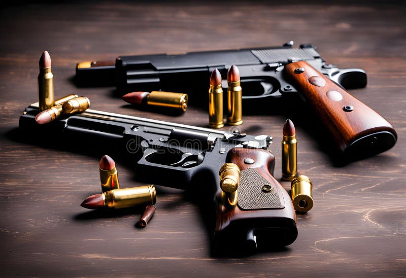 Guns and ammunition placed stock illustration. Illustration of black ...
