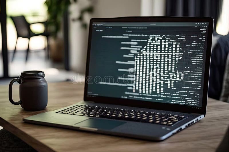 Ai Generated Hacker Laptop With Binary Computer Code Internet And