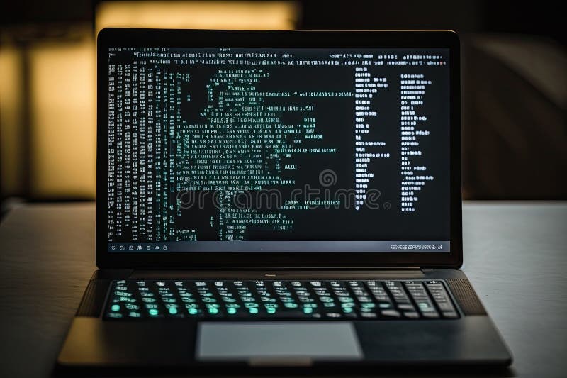 Ai Generated Hacker Laptop With Binary Computer Code Internet And