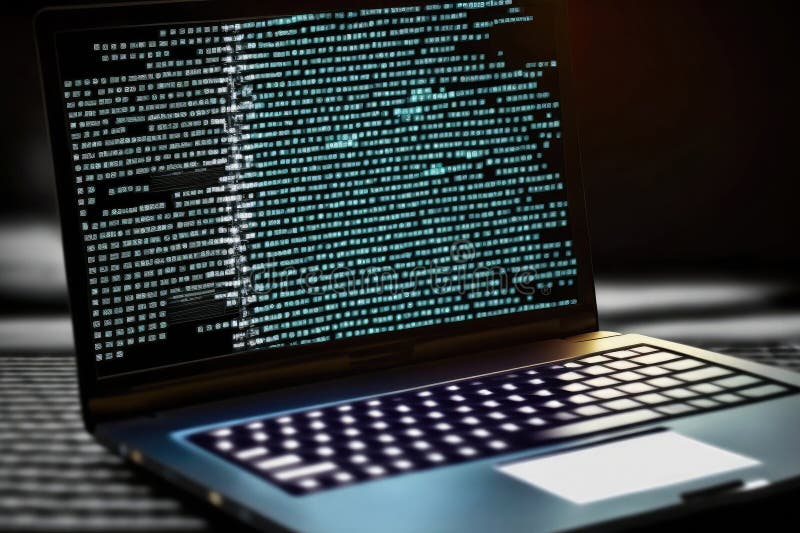 Ai Generated Hacker Laptop With Binary Computer Code Internet And