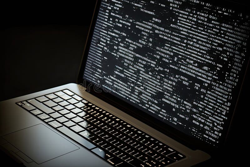 Ai Generated Hacker Laptop With Binary Computer Code Internet And