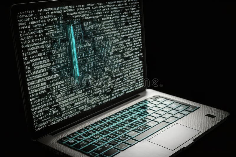 Ai Generated Hacker Laptop With Binary Computer Code Internet And
