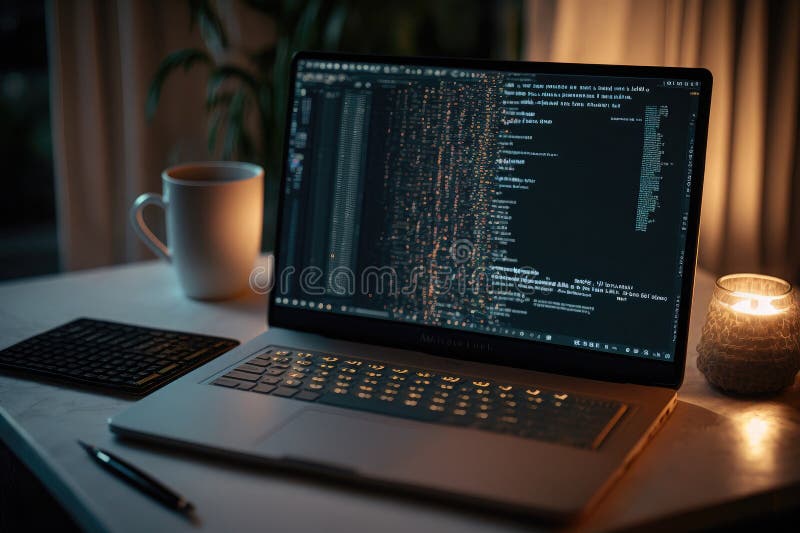 Ai Generated Hacker Laptop With Binary Computer Code Internet And