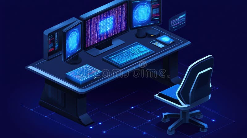 AI-Generated Hacker Workstation Stock Illustration - Illustration of chair, security: 367583673