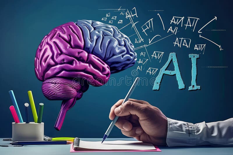 Hand Drawing AI Brain on Blackboard, Advanced Artificial Intelligence ...