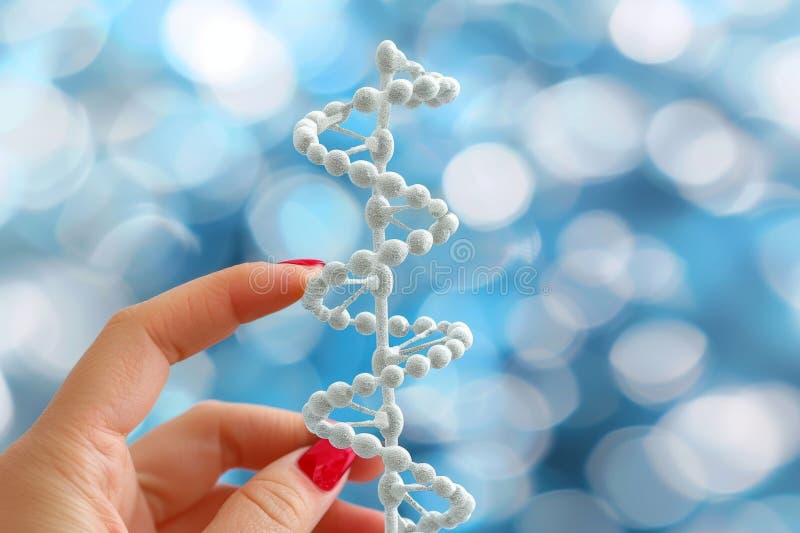 Hand Gently Holding a Delicate, Crystalline Blue DNA Helix, Symbolizing ...