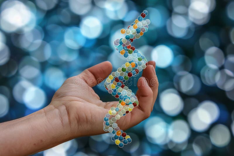 Hand Holding a DNA Strand with Molecular Elements, Symbolizing the ...