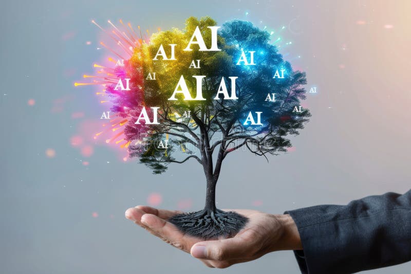 Hand Holding Tree with AI Text, Digital Innovation, Modern Technology ...
