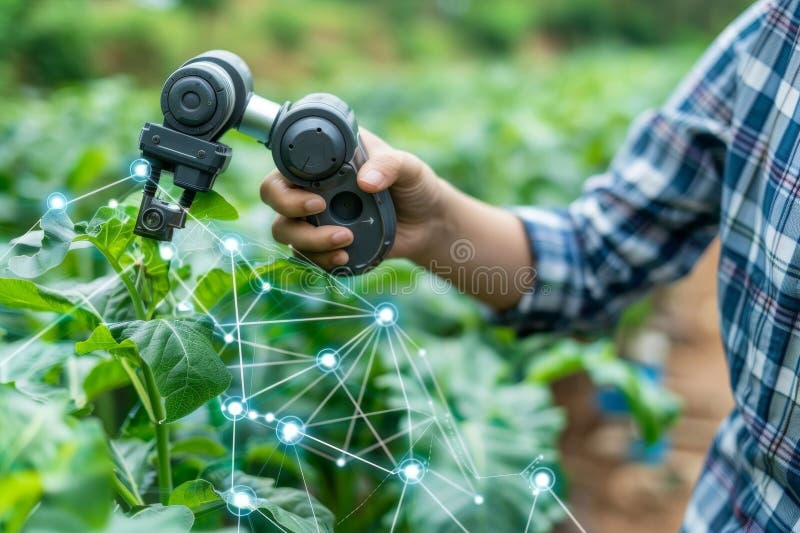 Hand Using Sensor on Plant, Capturing Modern Agricultural Technology ...