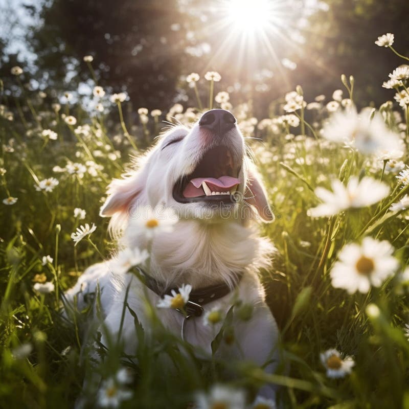 Ai Generated Dog Smelling Chamomiles Stock Illustration - Illustration ...