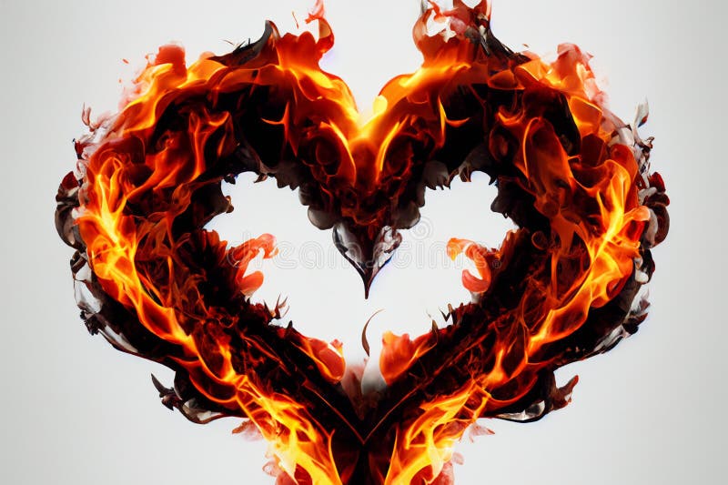 Ai generated heart on fire stock illustration. Illustration of white ...