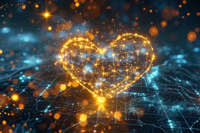 Heart Shape Formed by Interconnected Glowing Points in a Dark Setting ...