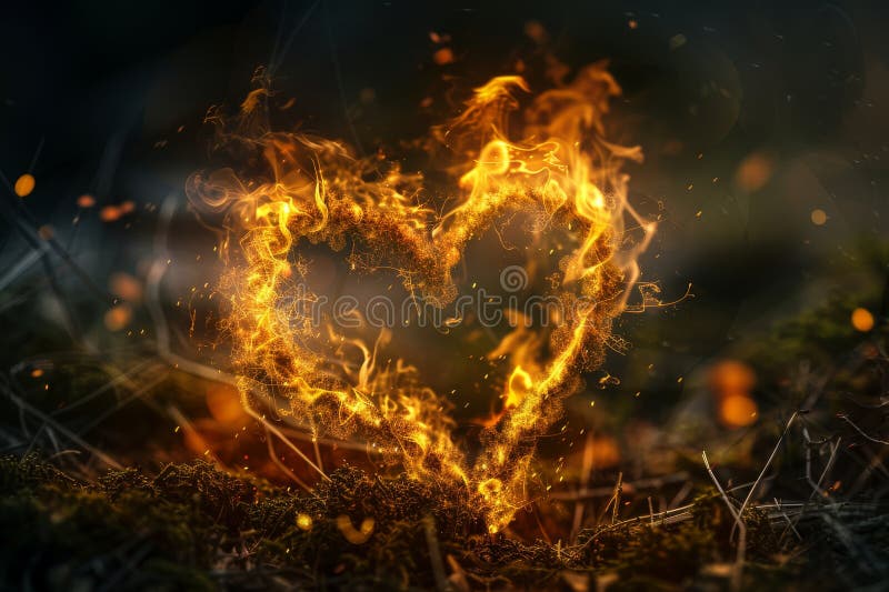 Heart Shaped Flames in a Dark Setting with Dramatic Lighting Stock ...