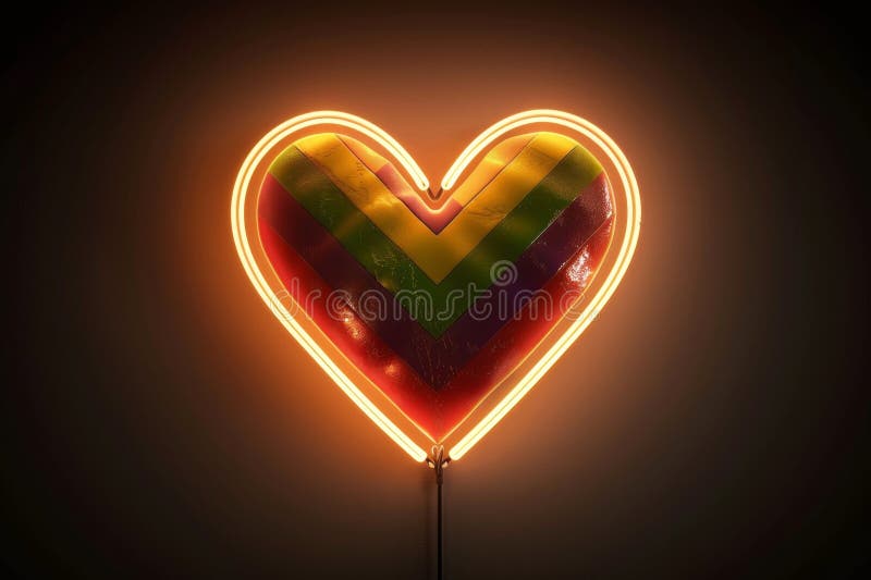 Heart Shaped Neon Light with Rainbow Colors, Set Against a Dark ...
