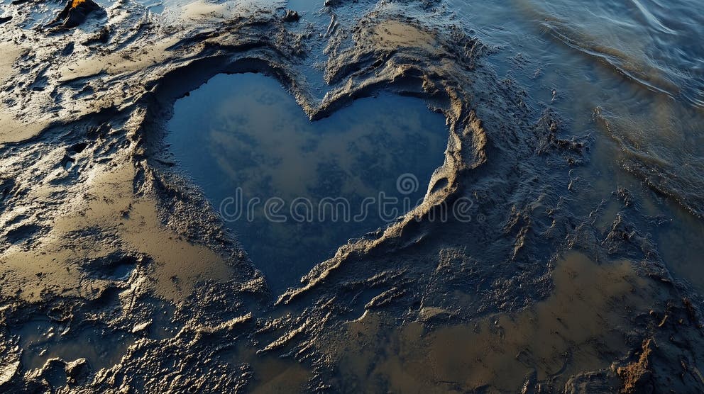 A Heart-shaped Pool of Water is Formed in the Mud, Surrounded by Dark ...