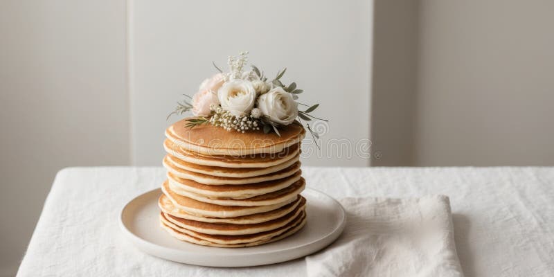 High Perspective Pancake Stack with Flowers Stock Image - Image of ...