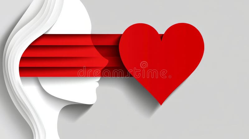 Abstract Side Profile of a Face with a Bright Red Heart Embedded ...