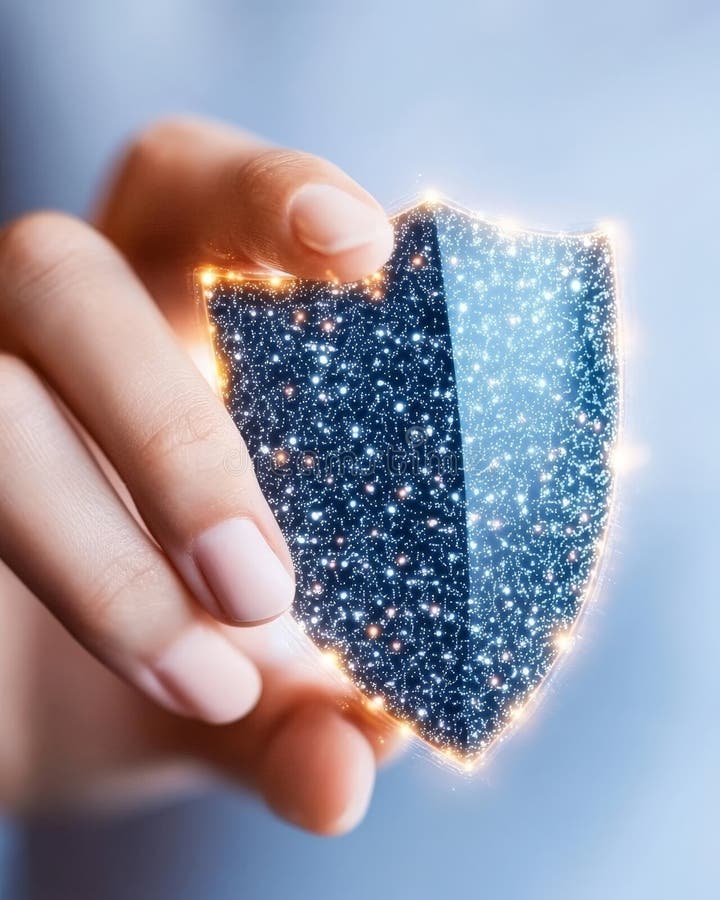 Close Up of a Glowing Shield Made of Tiny Digital Particles ...