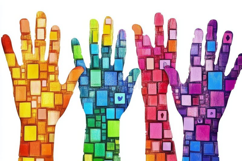 Digital Illustration of Rainbow Colored Hands Made from Squares ...
