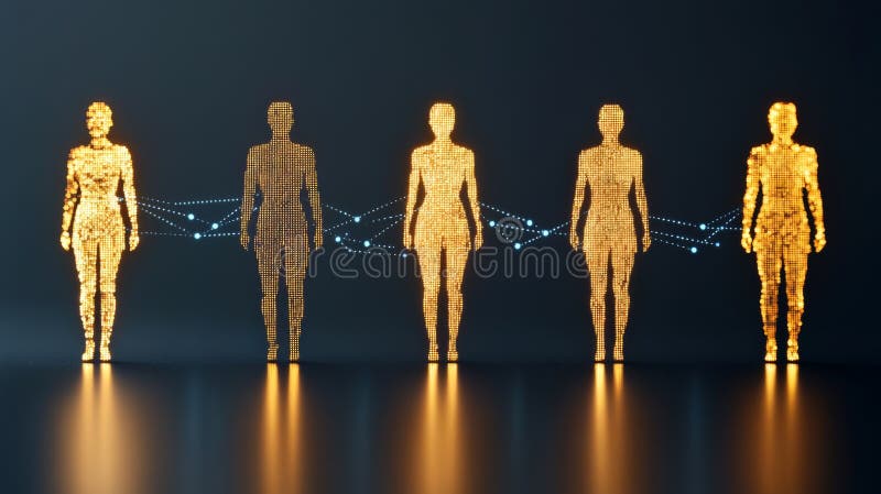 Evolution of Human Figures Represented by Glowing Golden Digital ...