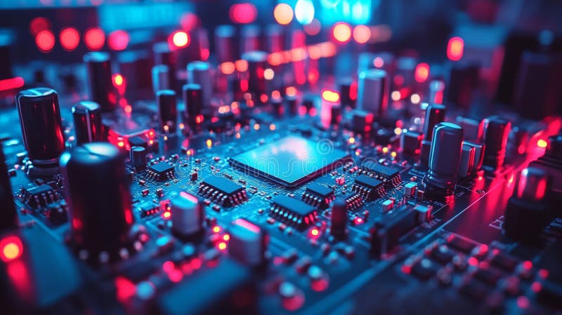 High Tech Motherboard with Glowing Microchips and Circuitry Illuminated ...