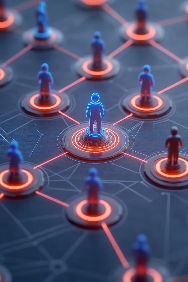 Strategic Network Visualization with Glowing Red and Blue Human Icons ...