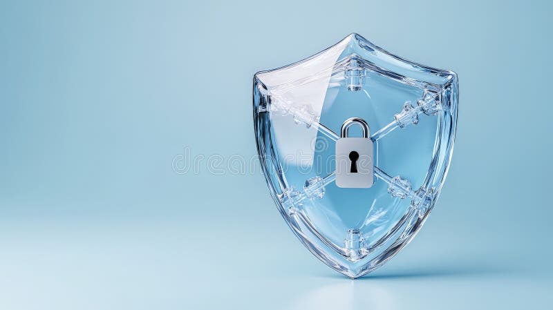Crystal Clear Security Shield with a Lock Embedded, Symbolizing ...