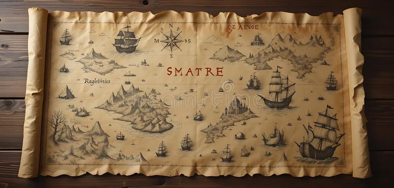 Legendary Pirate Treasure Map on Aged Parchment Stock Photo - Image of ...