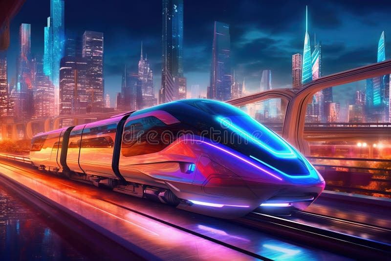AI Generated High-speed Train with Illuminated Headlights on Its Front ...