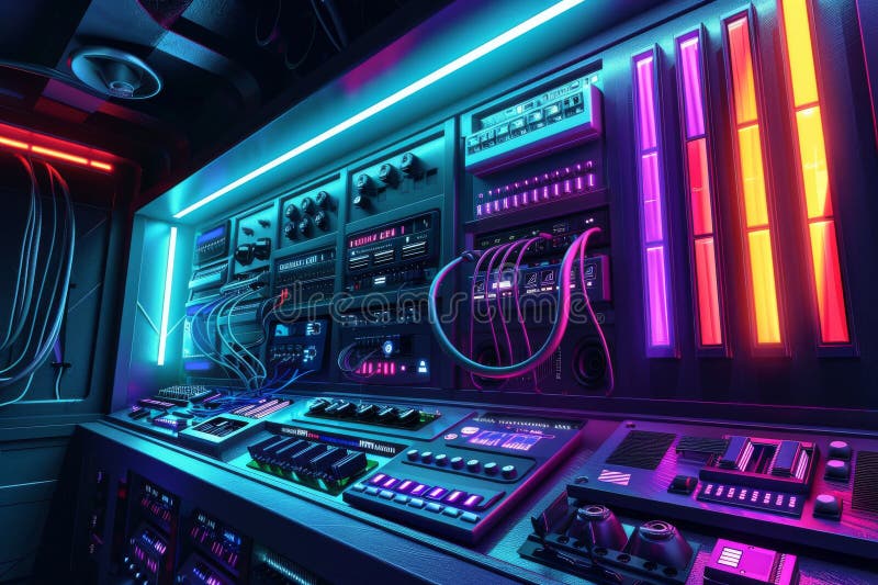 High Tech AI Server Room with Neon Lights, Advanced Artificial ...