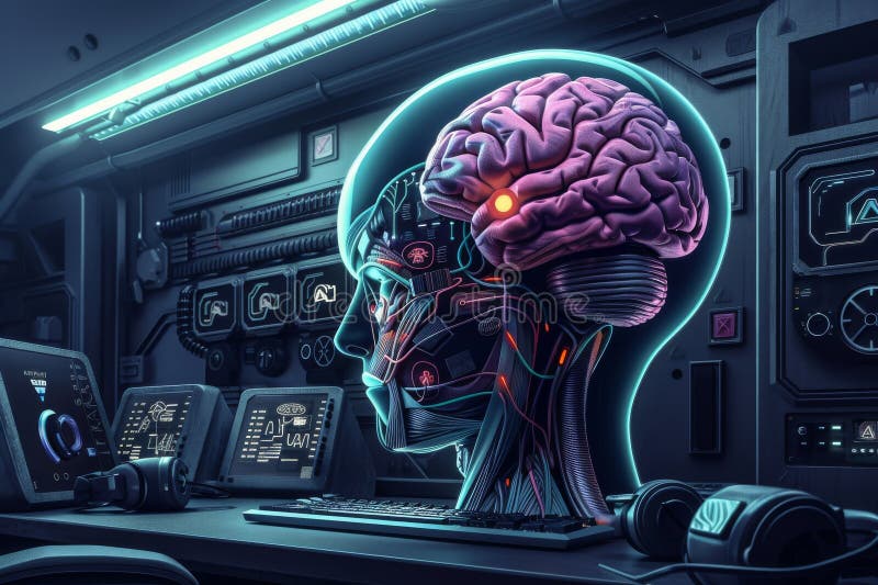 High Tech AI Brain Interface in a Futuristic Setting, Showcasing ...