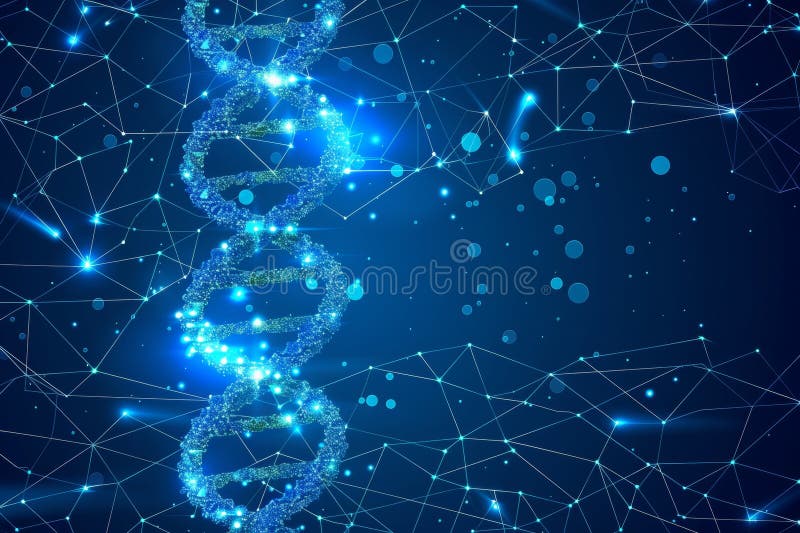 High Tech DNA Visualization with Blue Glowing Particles on a Dark ...