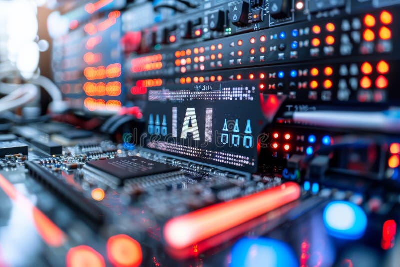 High Tech Server Rack with AI Integration and Glowing Elements Stock ...
