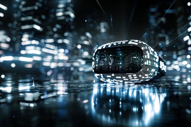High Tech VR Headset in a Futuristic Cityscape with Reflections ...