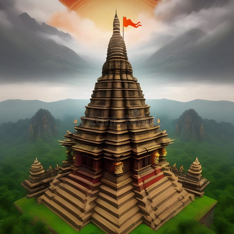 AI Generated Hindu Temple with Sun Rising Time Stock Illustration ...