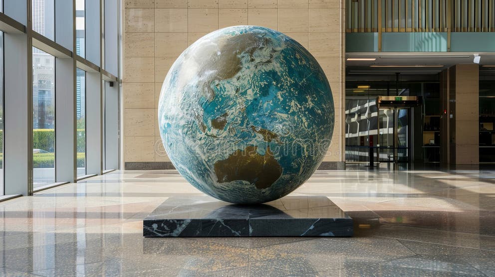AI Generated. a Huge Globe in a Modern Bright Office, Reflecting the ...
