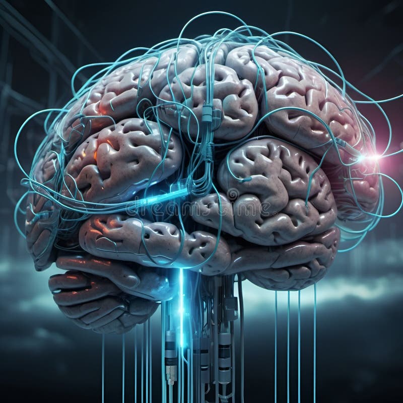 AI Generated Human Brain Wired with Cables for a Futuristic ...
