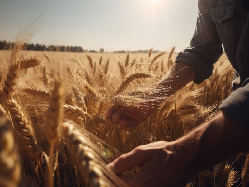 AI Generated Human Hand Gently Grasping a Stalk of Wheat Stock ...