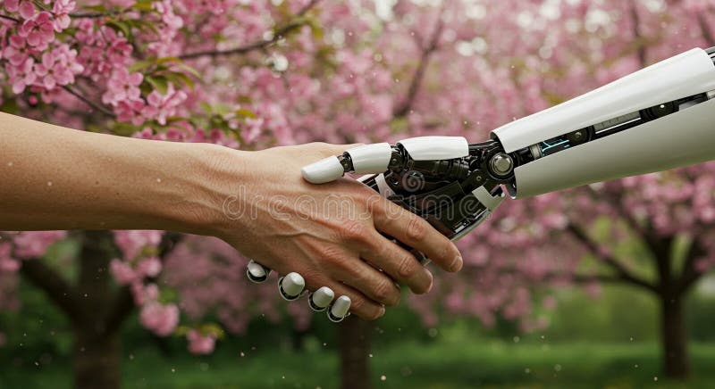 AI-generated Human Hand Shaking Hands with a Robotic Hand in Front of ...