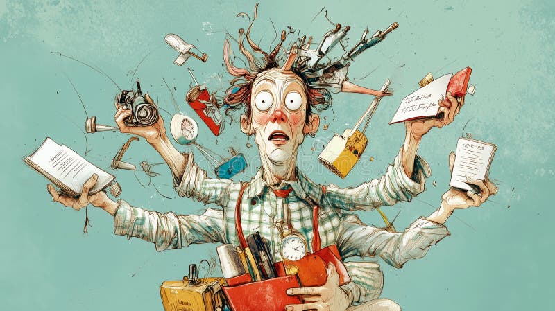 Individual with Multiple Hands Overwhelmed with Multitasking Various ...