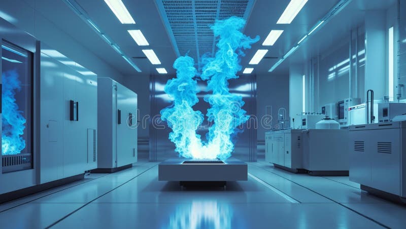 Hydrogen Fuel Future Blue Hydrogen Flames Burning Intensely in Clean ...