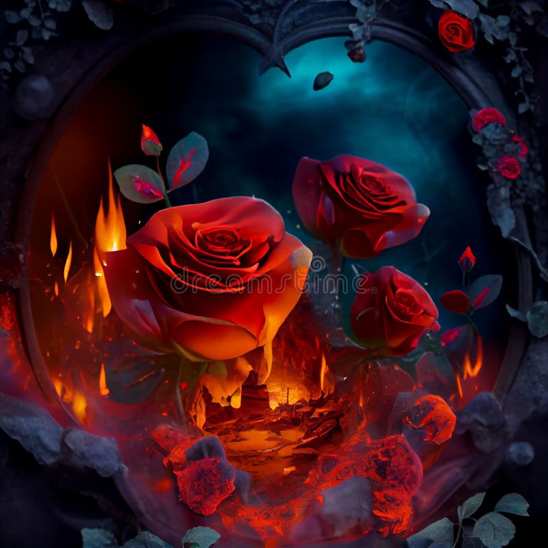 AI Generated Hyper-realistic Art Illustration of a Red Roses with Fire ...
