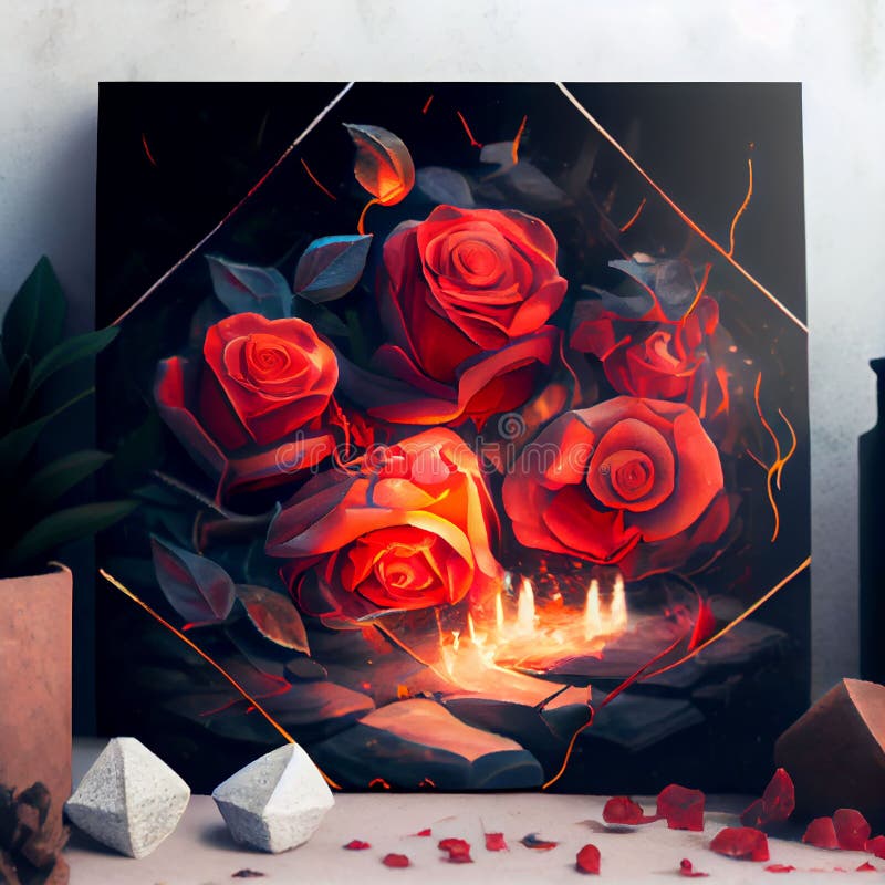AI Generated Hyper-realistic Art Illustration of a Red Roses with Fire ...